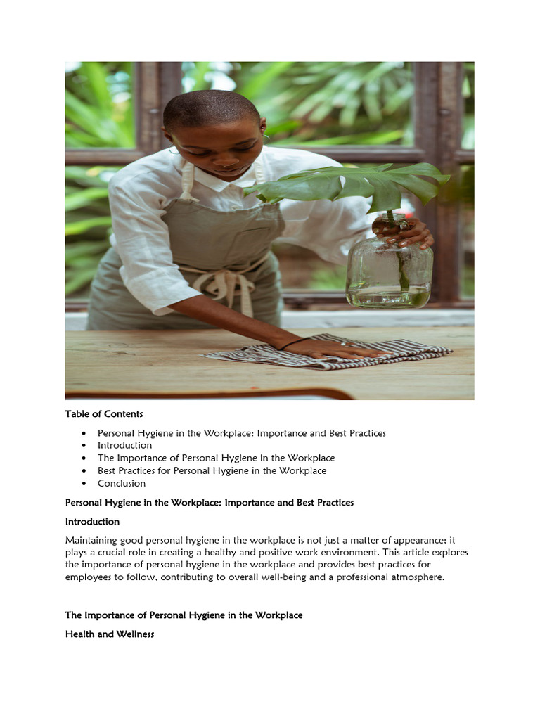 Good Hygiene at Workplace | PDF | Hygiene | Personal Protective Equipment