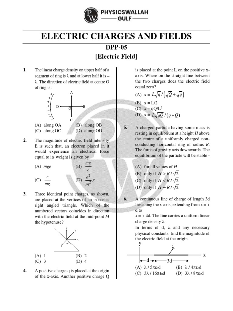 DPP-5 - Electric Field - 12th JEE - Physics - Gulf (UAE) - Shrey Baxi Sir - Aman Khan | PDF ...