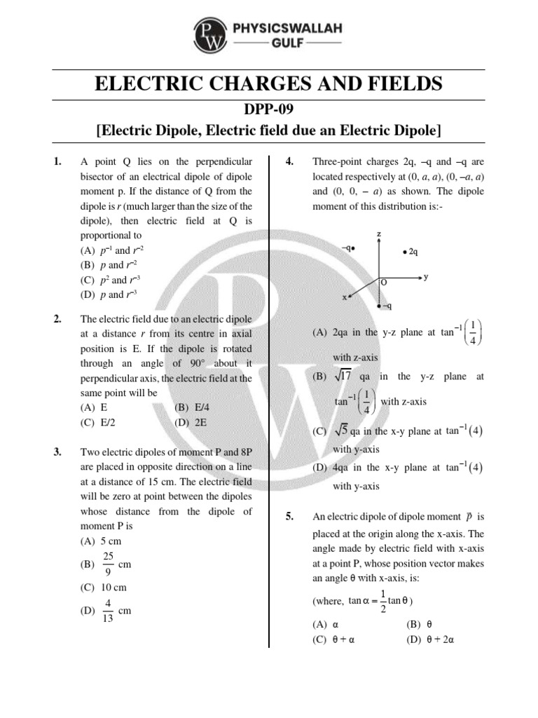 DPP-09 - Electric Dipole, Electric Field Due An Electric Dipole - 12th ...
