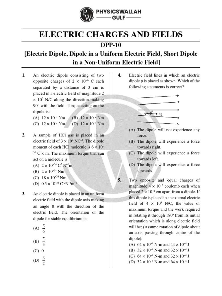 DPP-10 - Electric Dipole - 12th JEE - Physics - Gulf (UAE) - Shrey Baxi Sir - Aman Khan | PDF ...