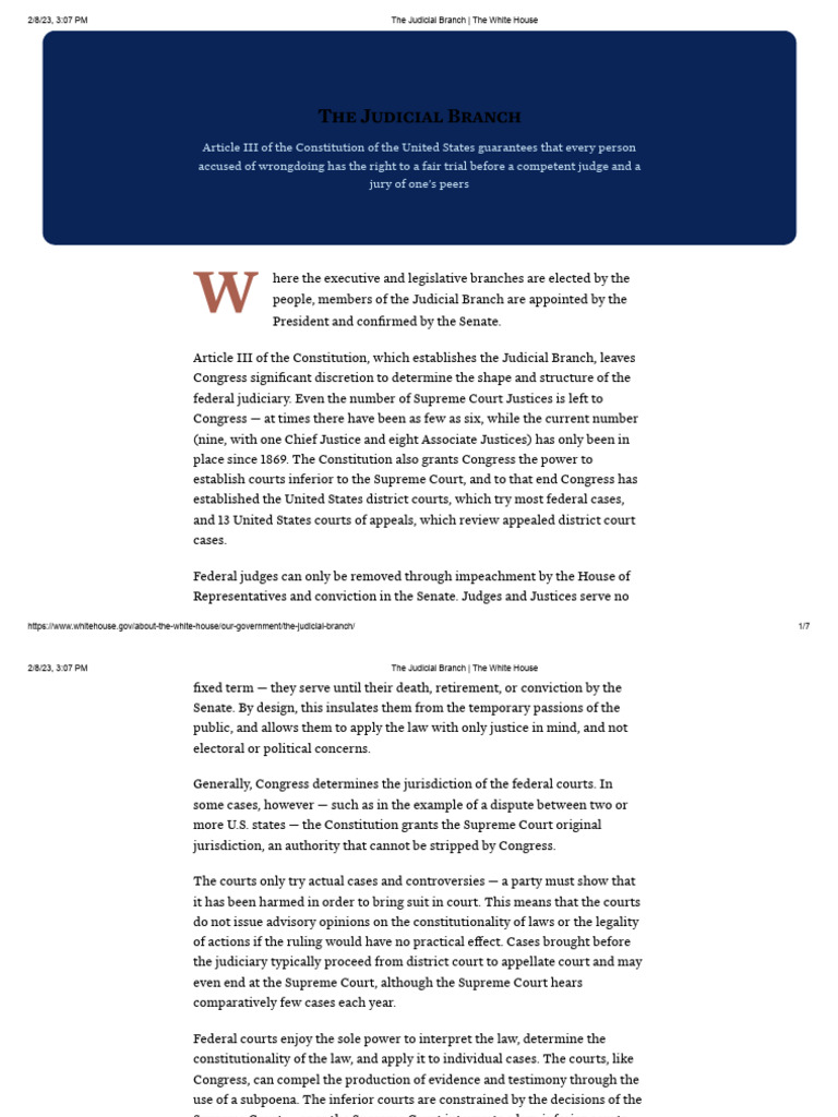 The Judicial Branch - The White House | PDF | Appeal | Federal ...