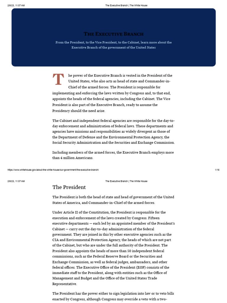 The Executive Branch - The White House | PDF | Presidents Of The United ...