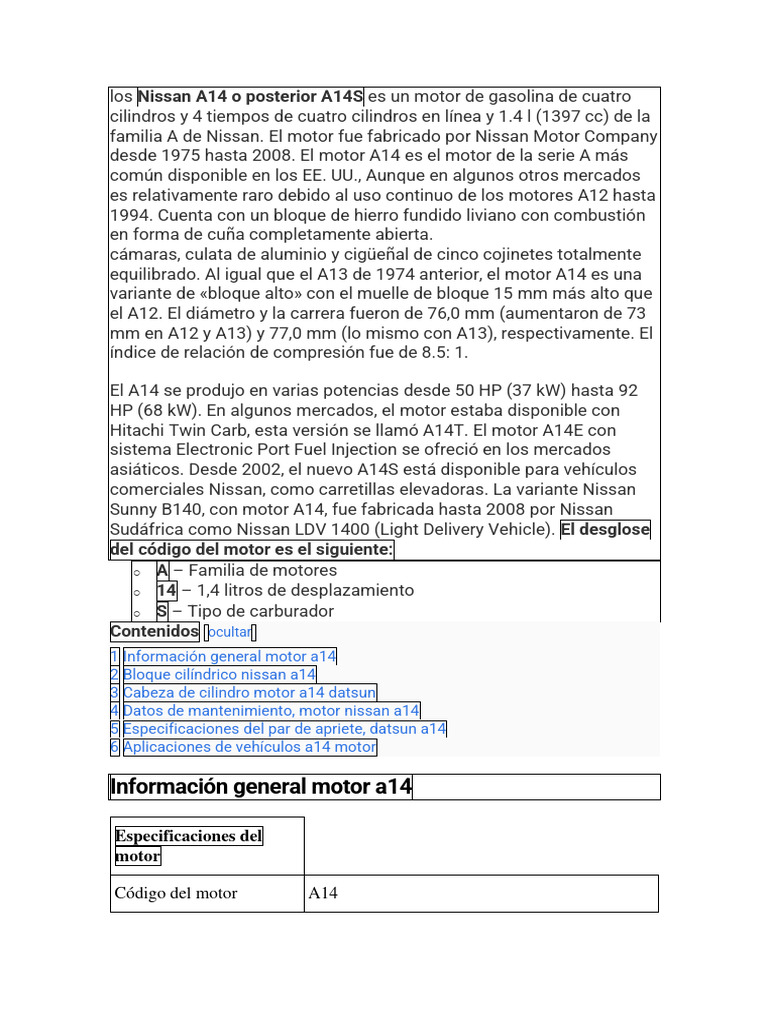 Manual de Mantenimiento Motos Nissan A14 | PDF | Pistón | Motores