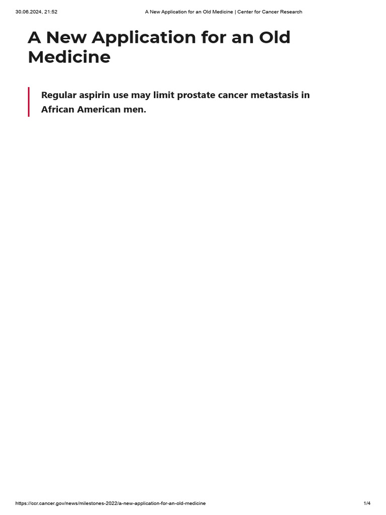 A New Application For An Old Medicine - Center For Cancer Research ...