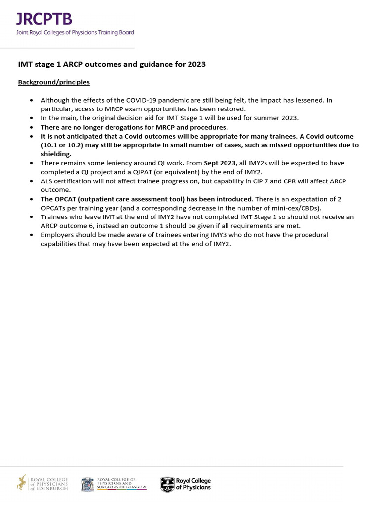 Imt Stage 1 Arcp Guidance 2023 Final | PDF | Patient Safety | Patient