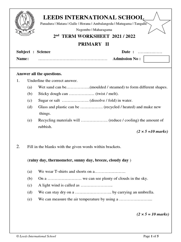 2nd TT AY21.22 - P2 - Science - QP | PDF | Earth Sciences