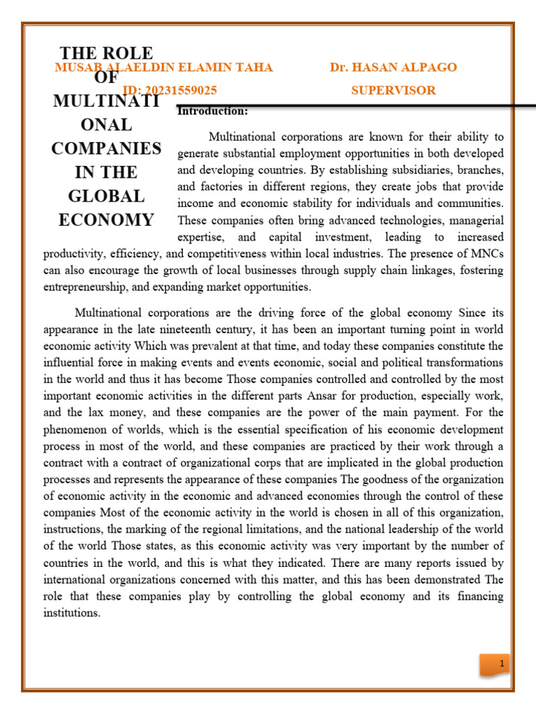 The Role of Multinational Companies in The Global Economy | PDF ...