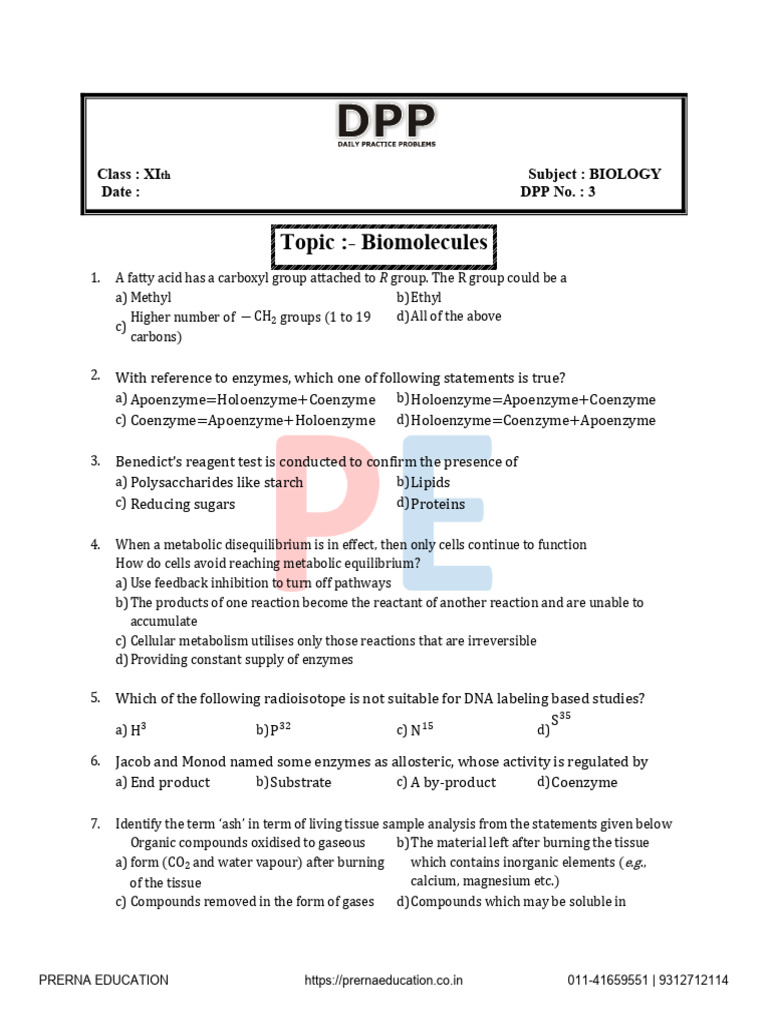 Biomolecules DPP 3 | PDF | Enzyme | Metabolism