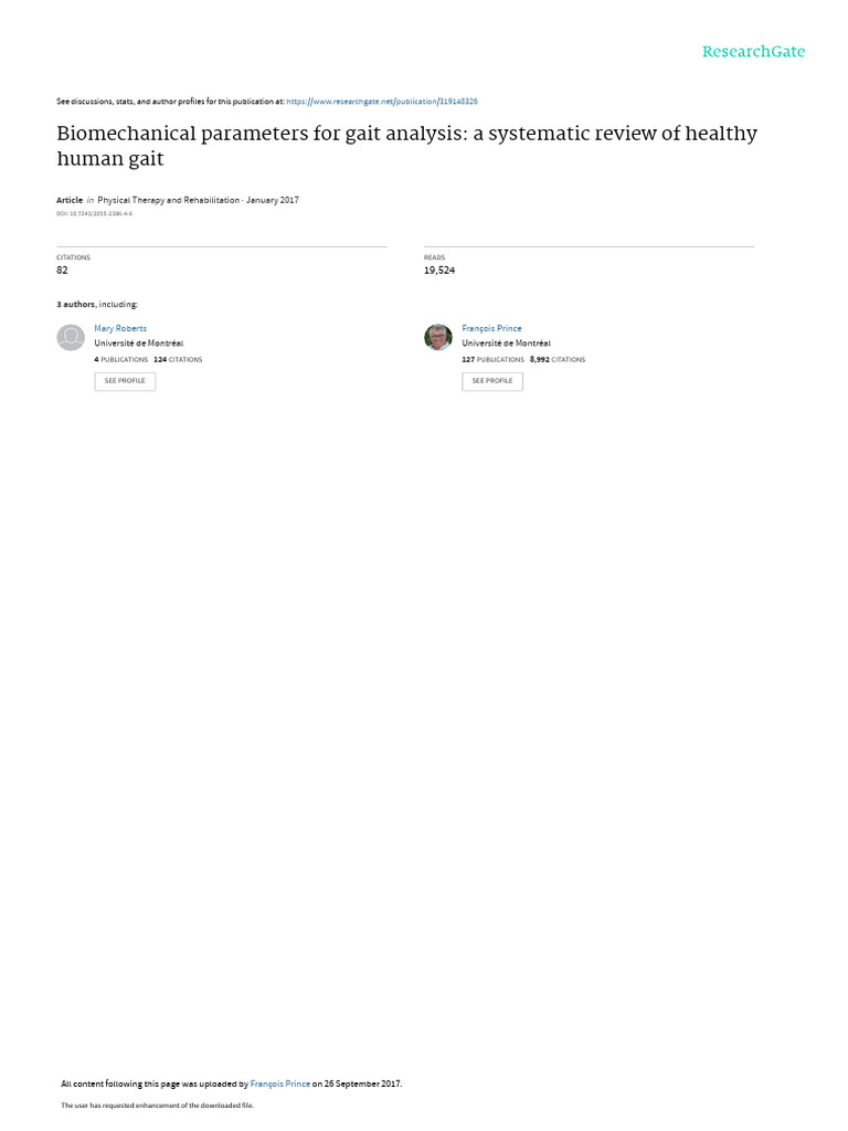 Biomechanical Parameters For Gait Analysis A Syste | PDF | Biomechanics | Systematic Review