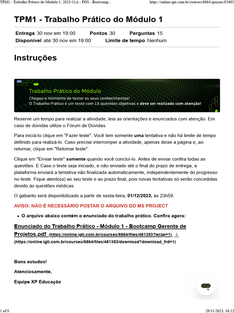 Tpm1 Trabalho Prático Do Módulo 1 2023 3a Mba Bootcamp Gerente 4617