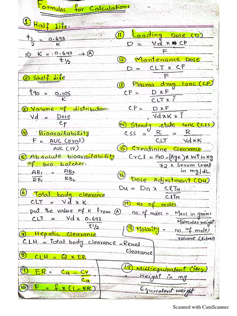 Formula For Calculations | PDF