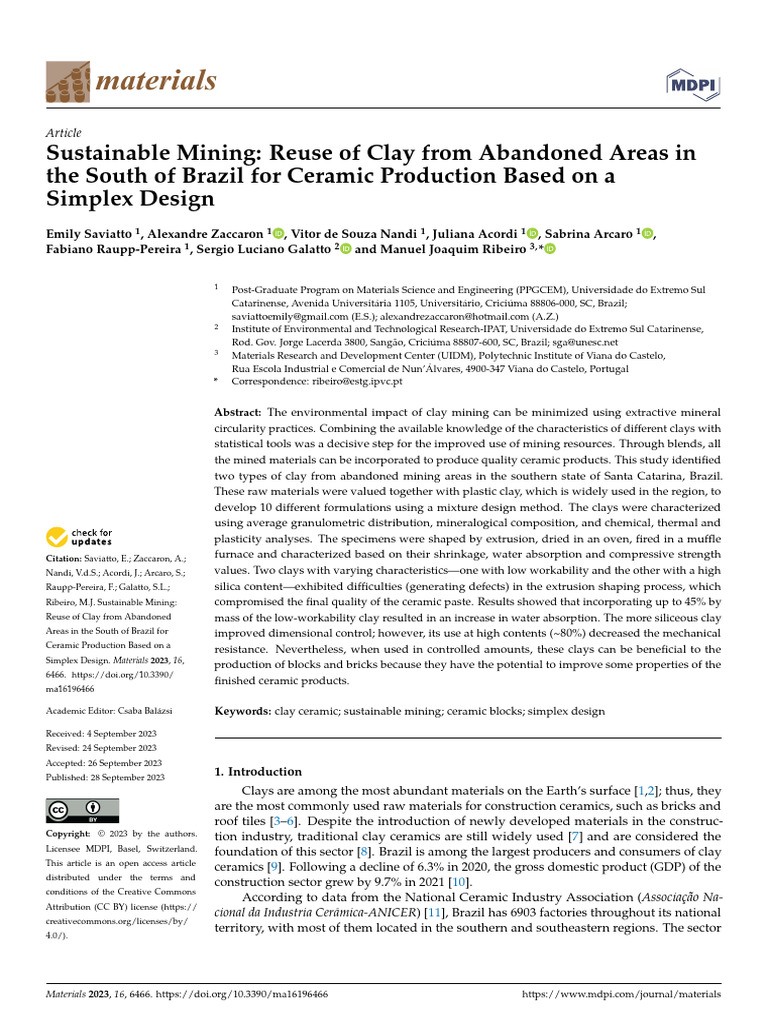 Sustainable Mining: Reuse of Clay From Abandoned Areas in The South of ...