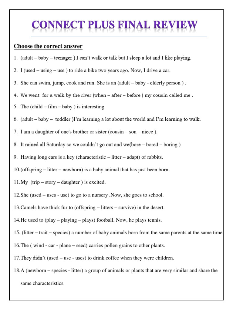 Connet and Connect Plus Final Review | PDF | Infants