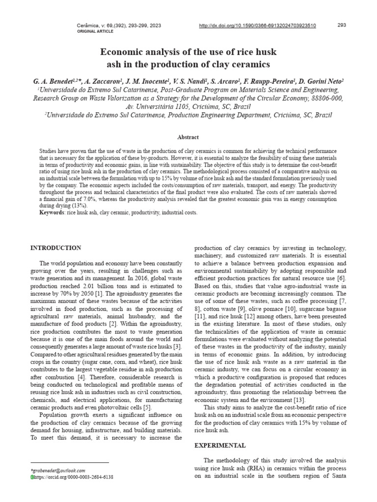 Economic Analysis of The Use of Rice Husk Ash in The Production of Clay ...