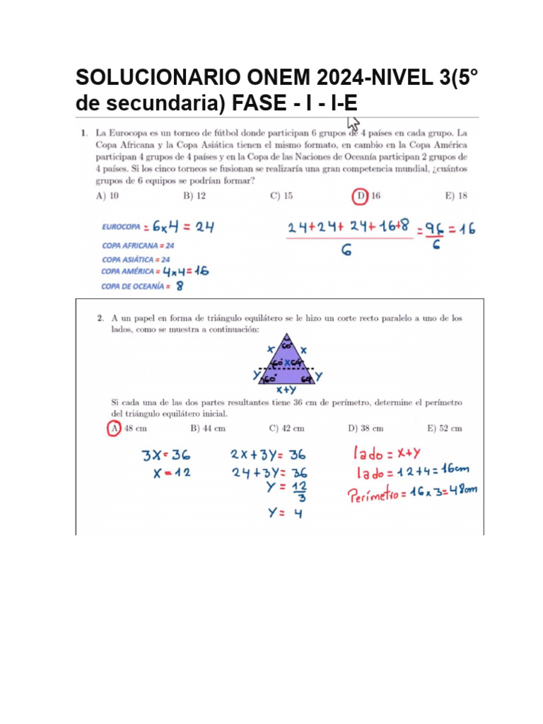 Solucionario Onem 2024-Nivel 3-Fase 1-I.e | PDF