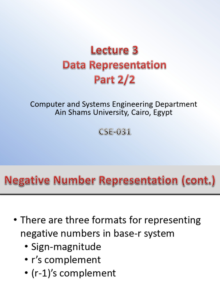 CSE031.Lecture 03.data Representation - Part II | PDF | Ascii | Numbers