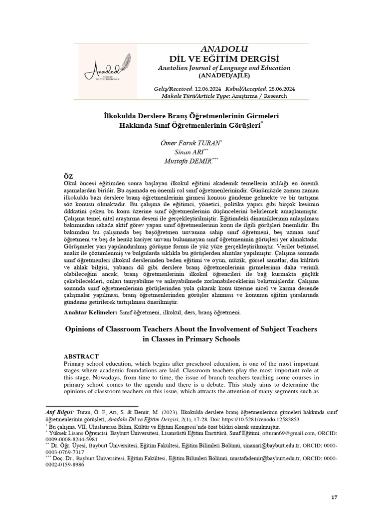 Lkokulda Derslere Bran - Retmenlerinin Girmeleri Hakk - Nda S - N - F - Retmenlerinin G - R ...