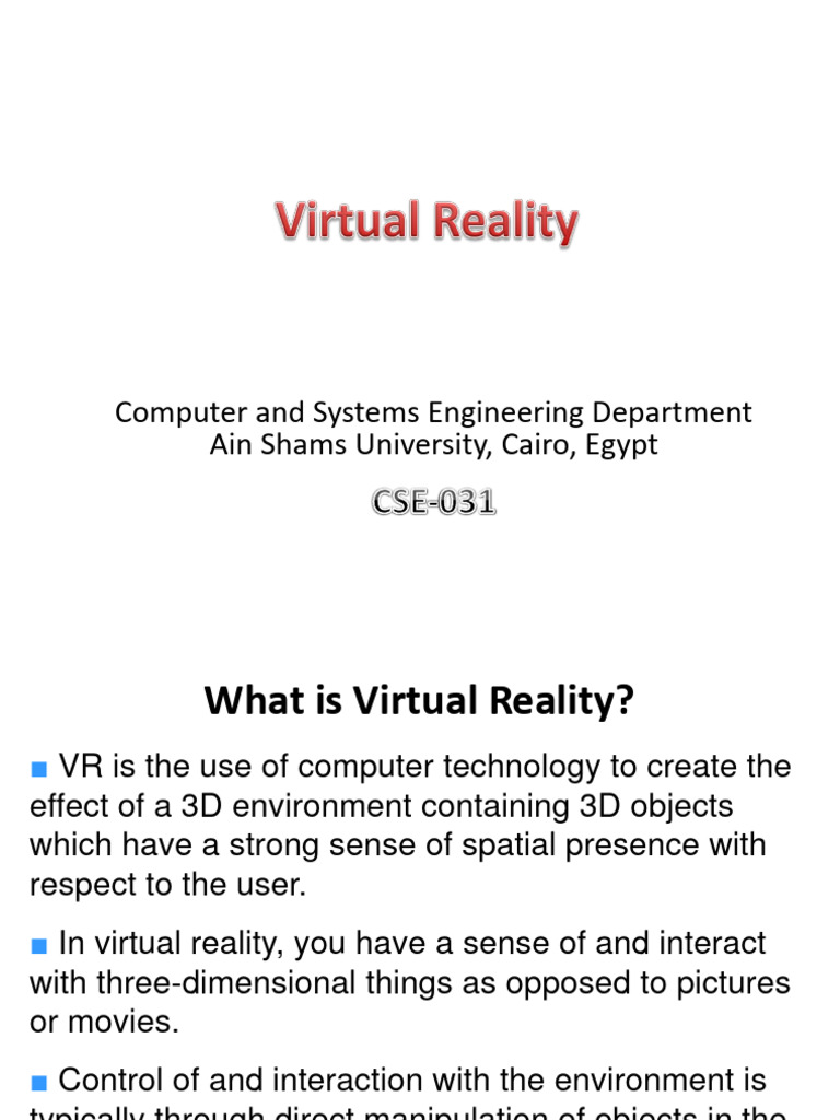 CSE031.Lecture 09.virtual Reality | PDF | Virtual Reality | Senses