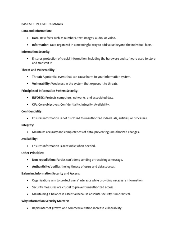 Basics of Infosec Summary | PDF | Information Security | Security