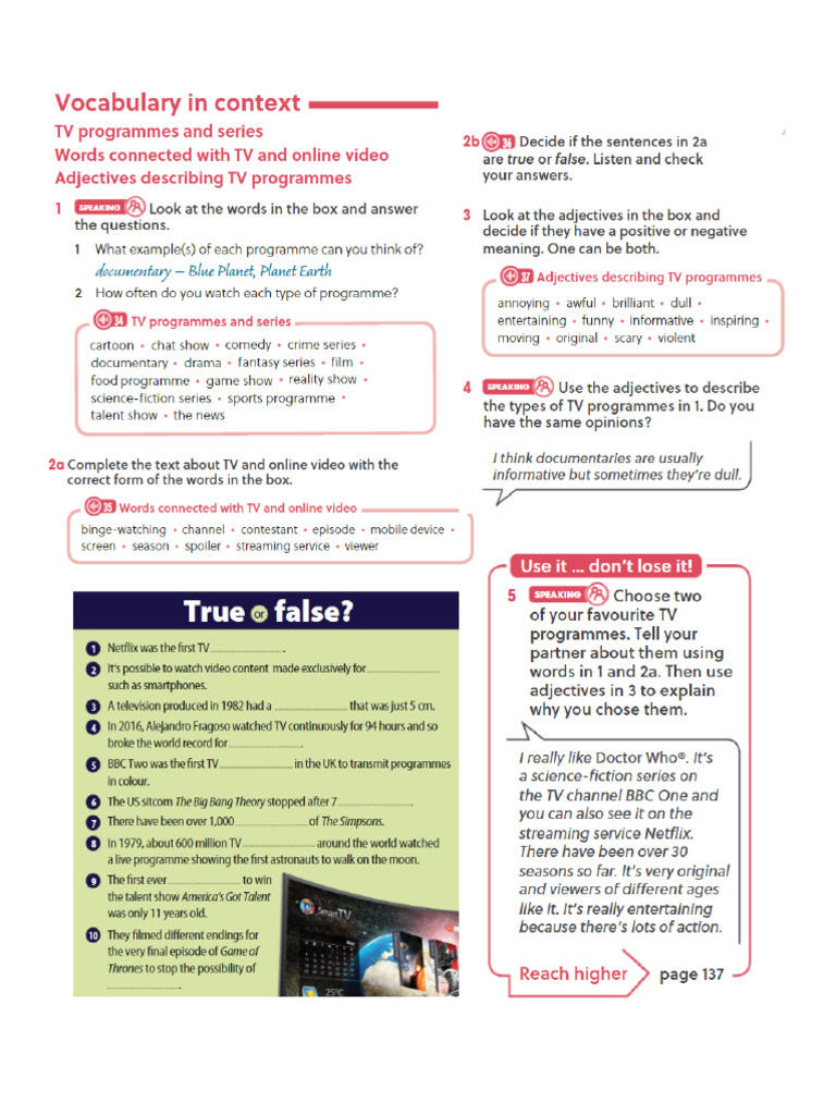 U1 - Vocabulary - TV Programmes | PDF