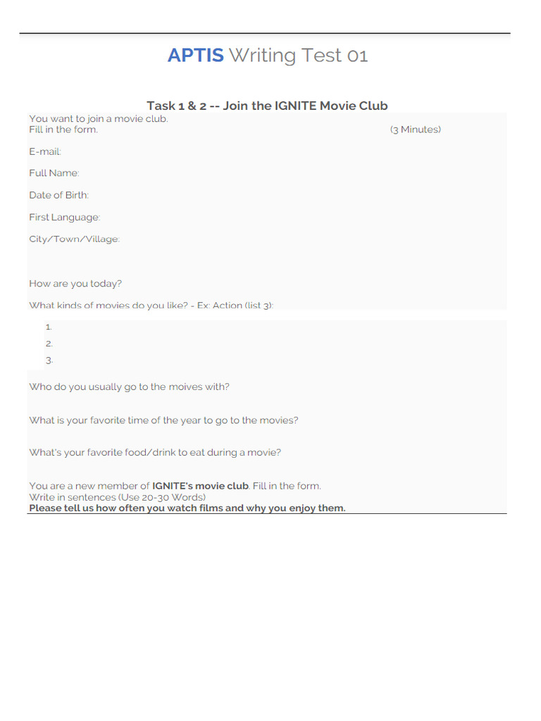 Writing Aptis Test | PDF