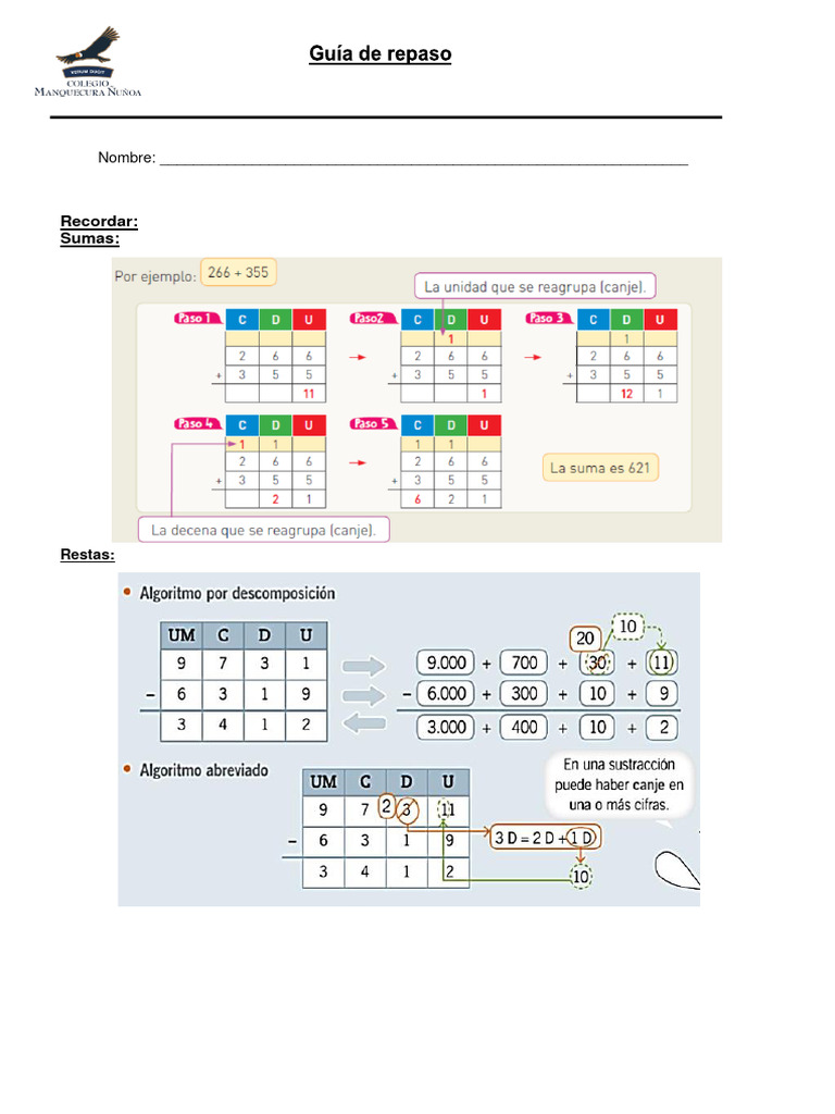 Guía Repaso 1er Semestre 4to Básicos | PDF | Álgebra abstracta | Aritmética