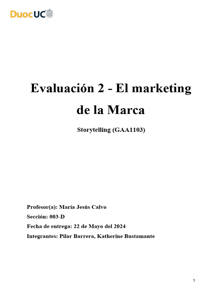 Evaluación Parcial 2 - Storytelling | PDF | Marketing | Mercado (economía)
