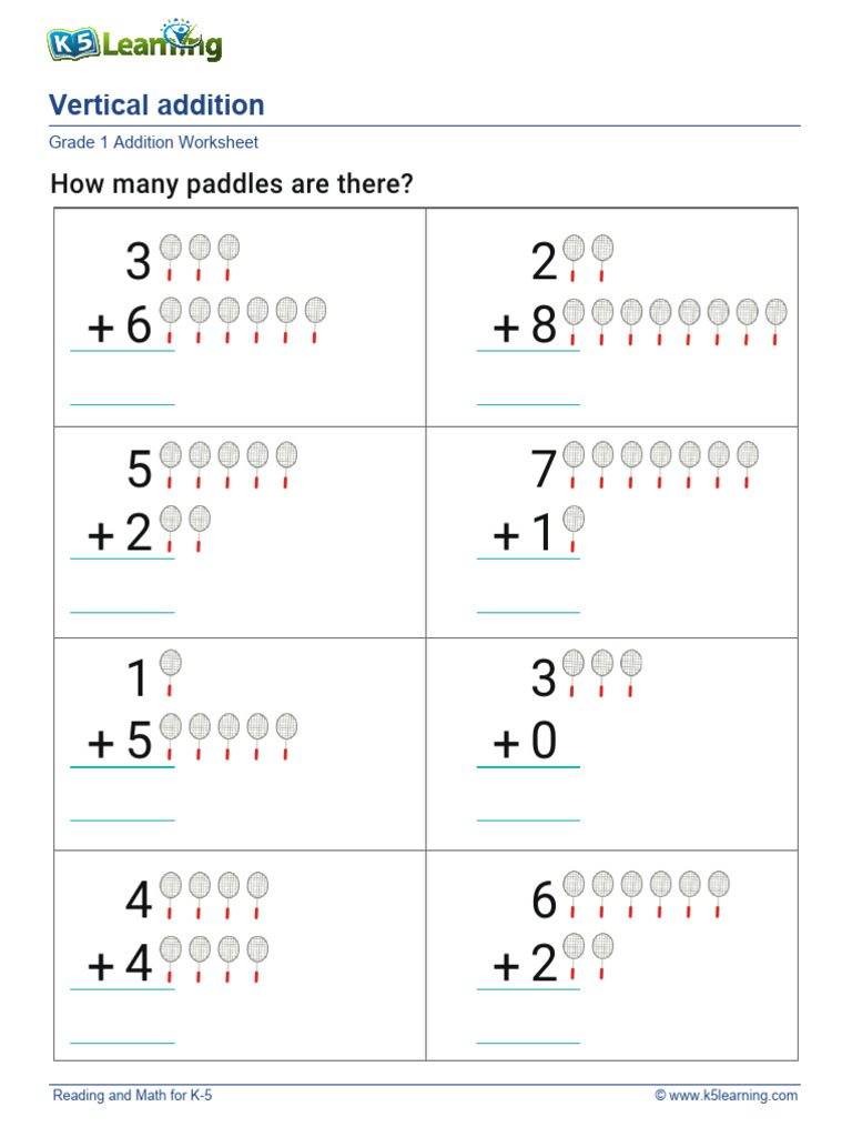 Grade 1 Vertical Addition Worksheet | PDF
