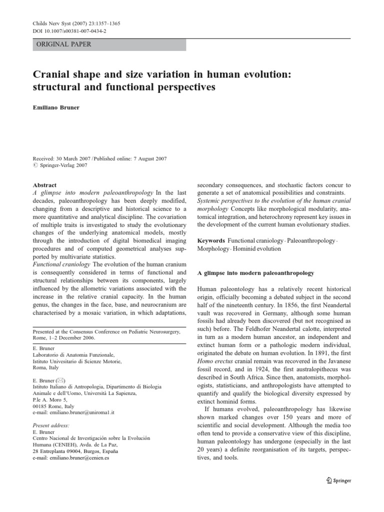 Cranial Shape and Size Variation in Human Evolution: Structural and ...