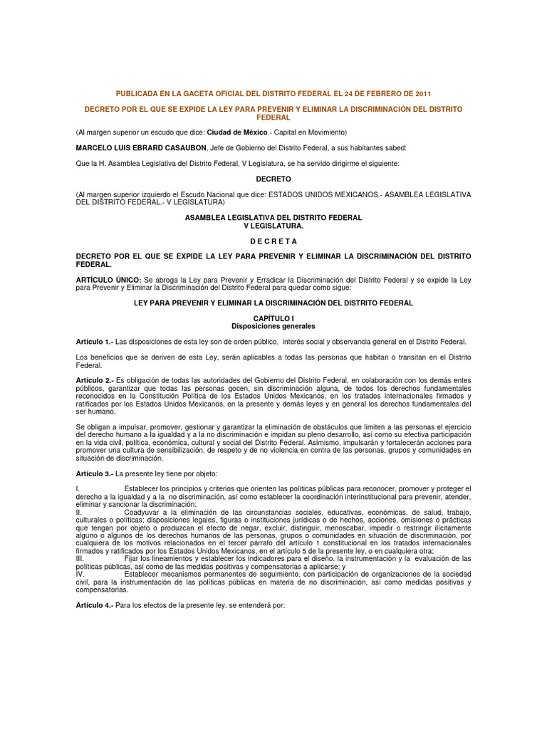 Decreto Por El Que Se Expide La Ley para Prevenir y Eliminar La ...