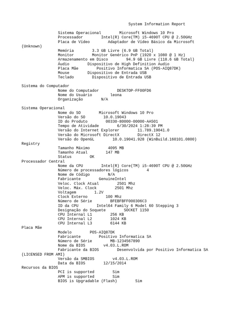 System Information Report | PDF | USB | Informática