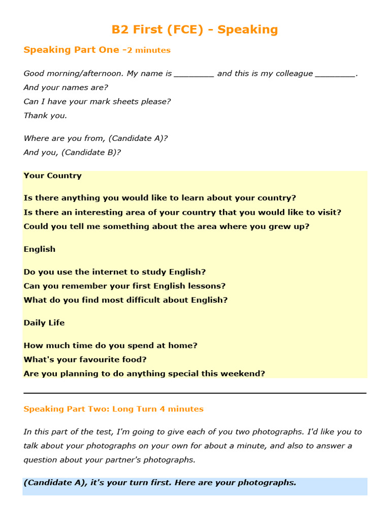 B2 First - Speaking Practice 1 | PDF | Career & Growth | Language Arts ...