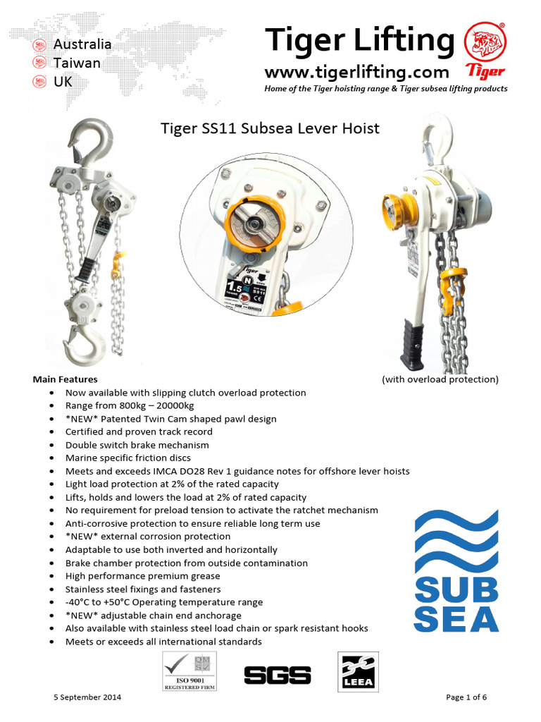 Tiger SS11 Subsea Lever Hoist | PDF | Stainless Steel