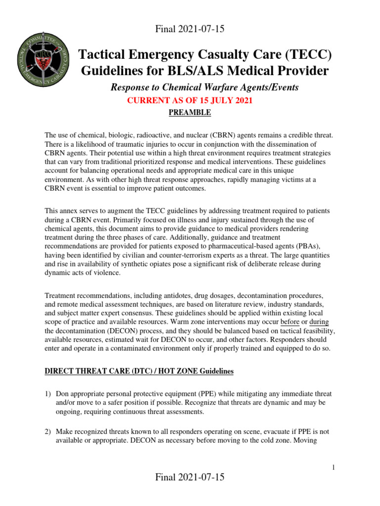 Tactical Emergency Casualty Care (TECC) RCWAE | PDF | Burn | Hypothermia