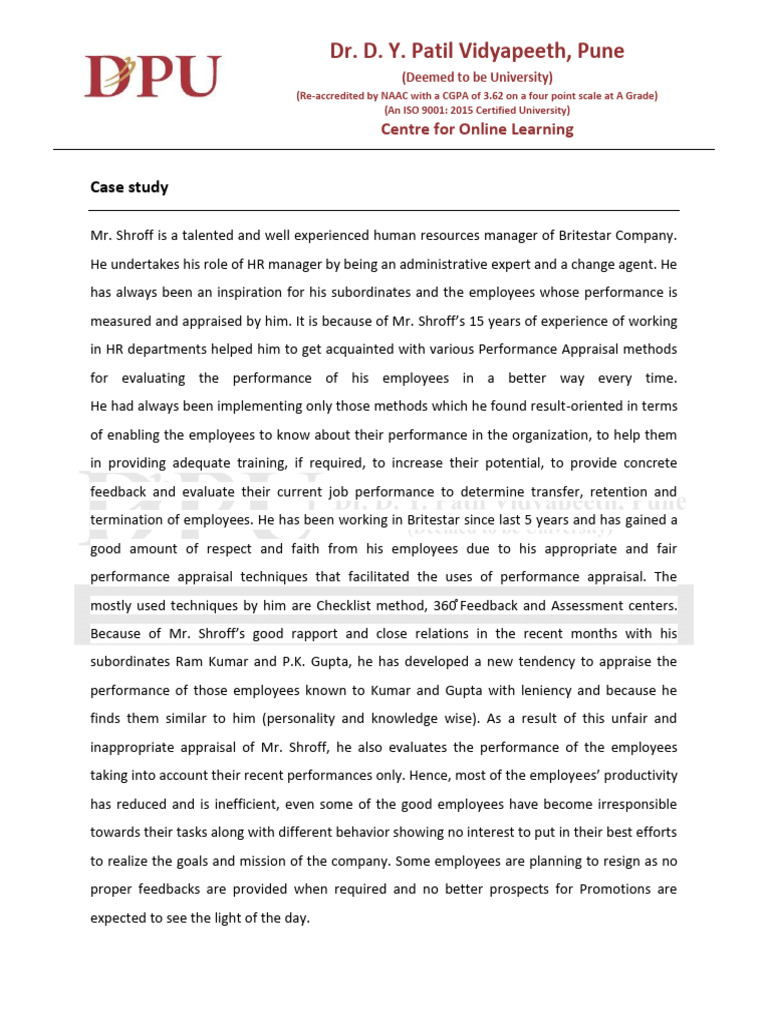 Unit 7 Case Study | PDF | Performance Appraisal | Psychology