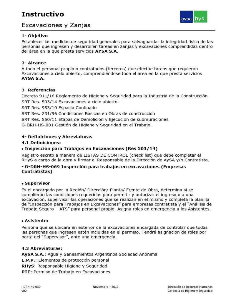 Instructivo - Excavaciones y Zanjas - Nov19 | PDF | Contaminación ...