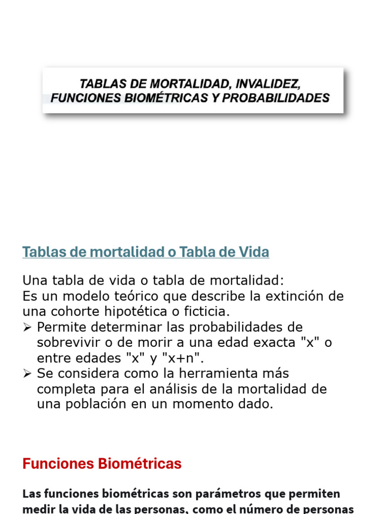 Tablas de Mortalidad | PDF | Probabilidad | Pensión
