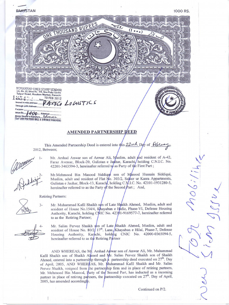 Partnership Deed Pamco Logistic Services | PDF