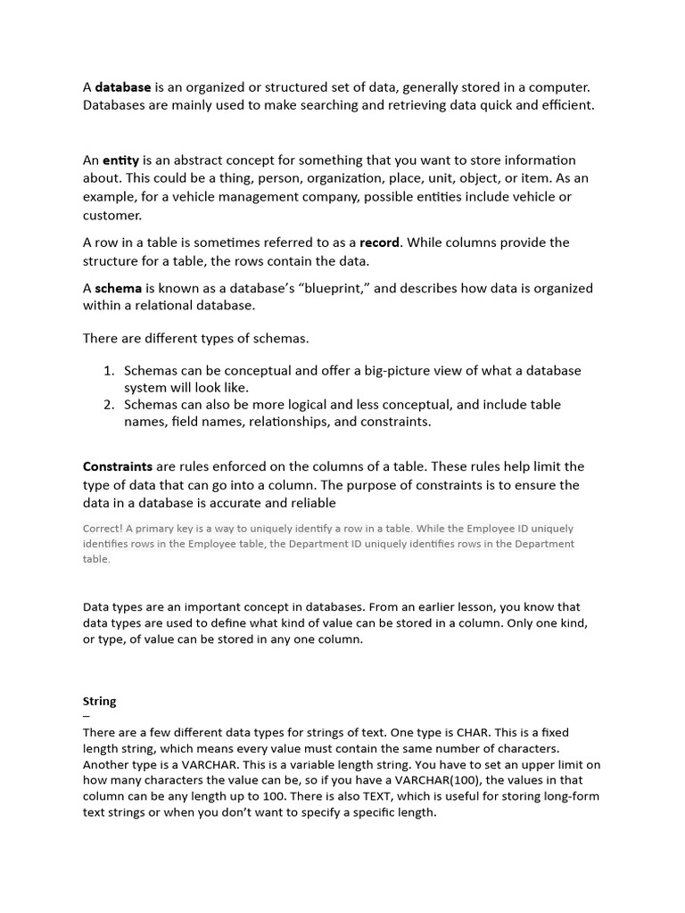 Database Appian Notes Pdf Data Type Integer Computer Science