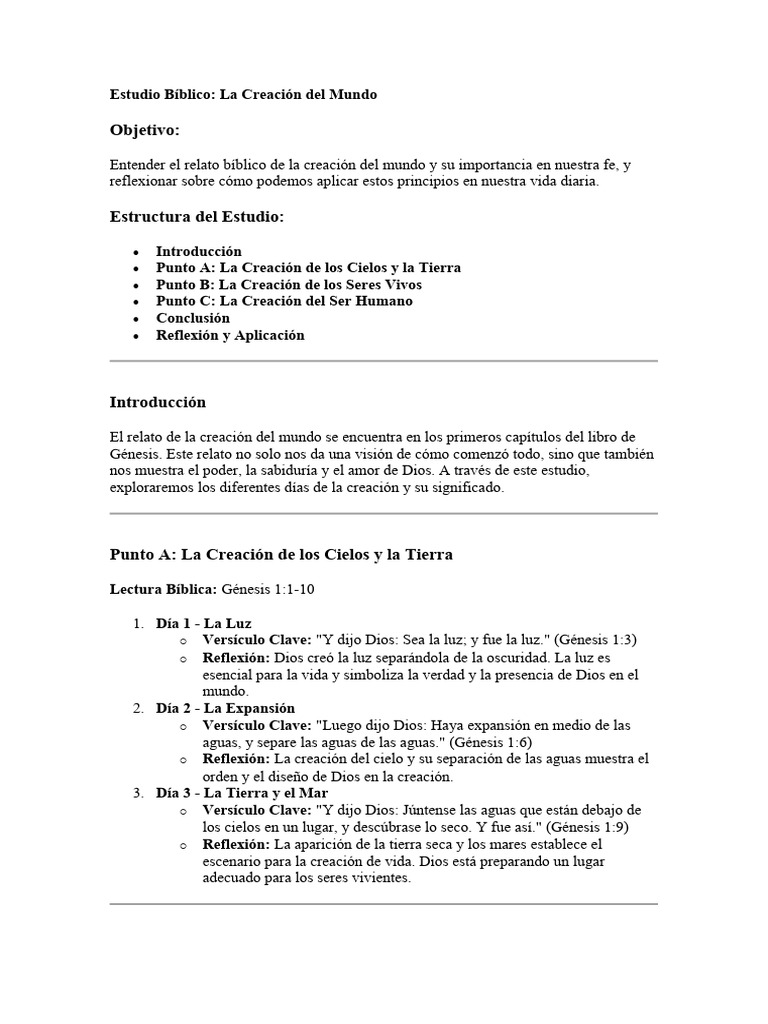 Estudio Bíblico sobre la Creación | PDF | Narrativa de la creación del ...