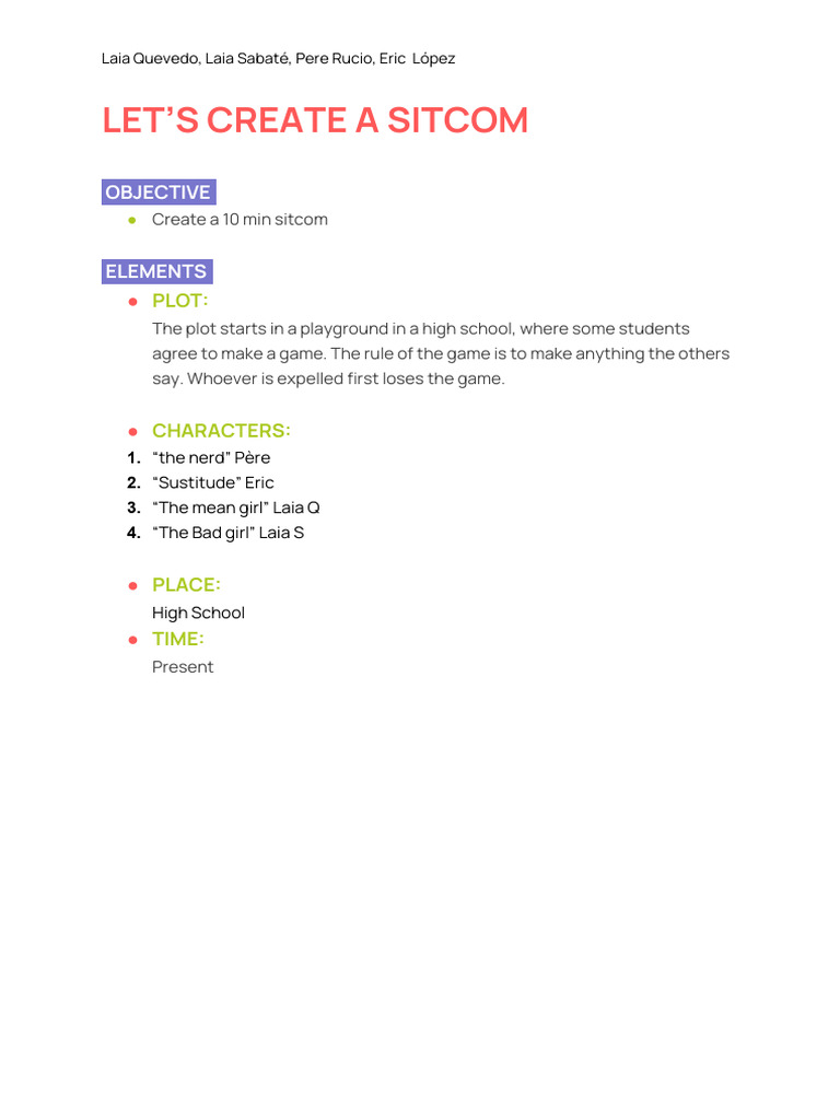 Let's Create A Sitcom | PDF