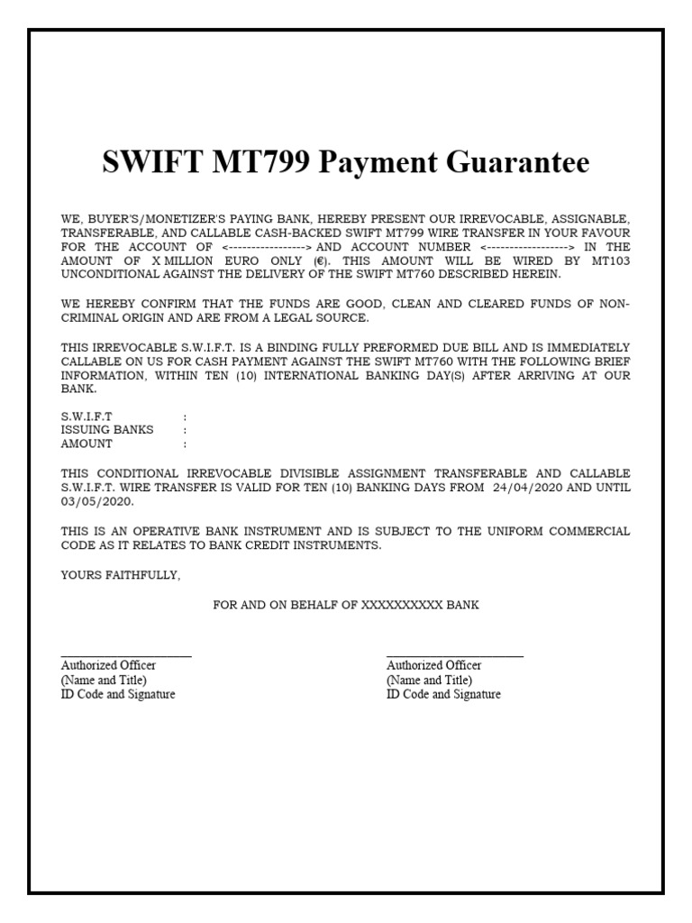 SWIFT MT799 Payment Guarantee BPU | PDF
