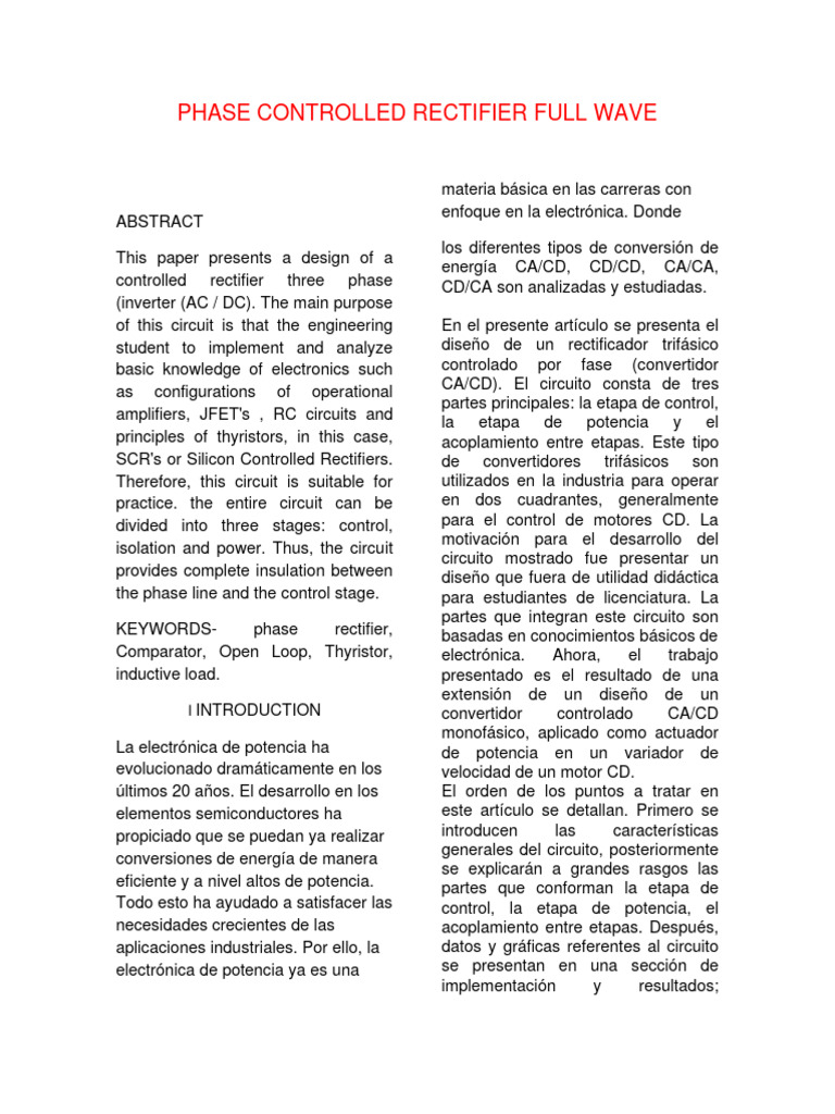 Phase Controlled Rectifier Full Wave Pdf Rectificador Red Eléctrica