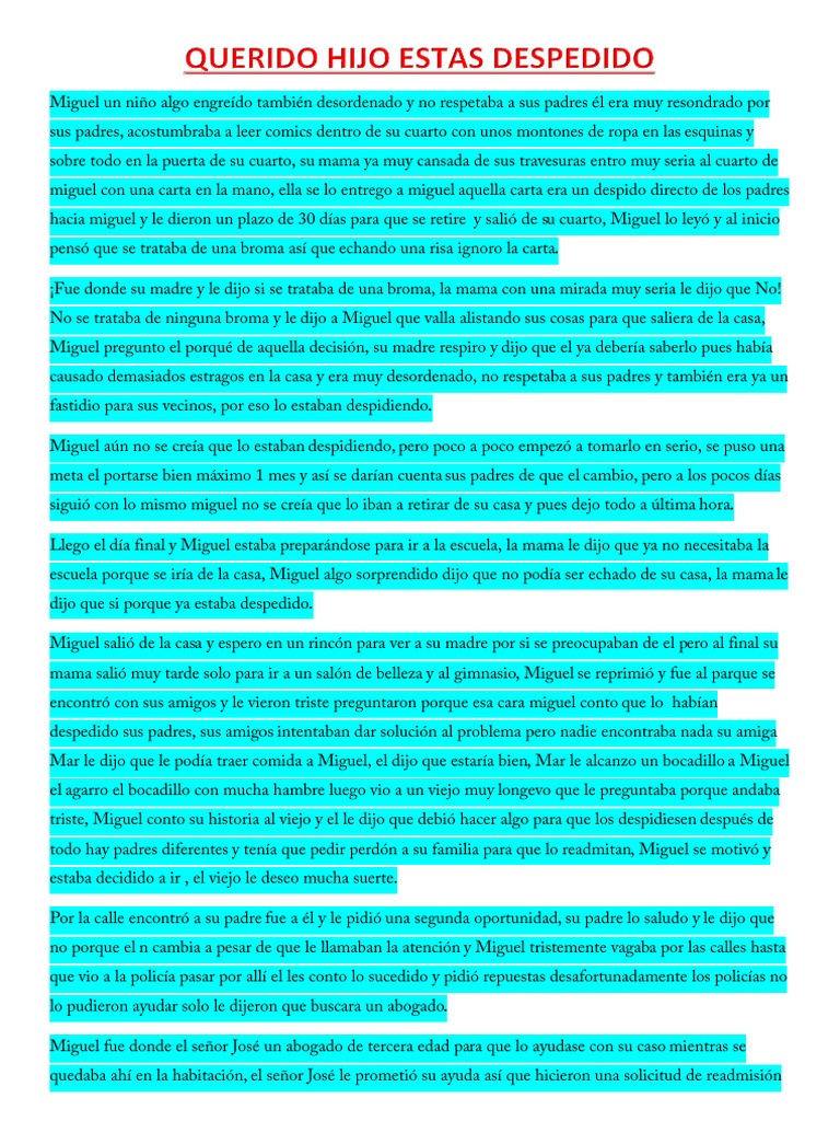 Querido Hijo Estas Despedido | PDF