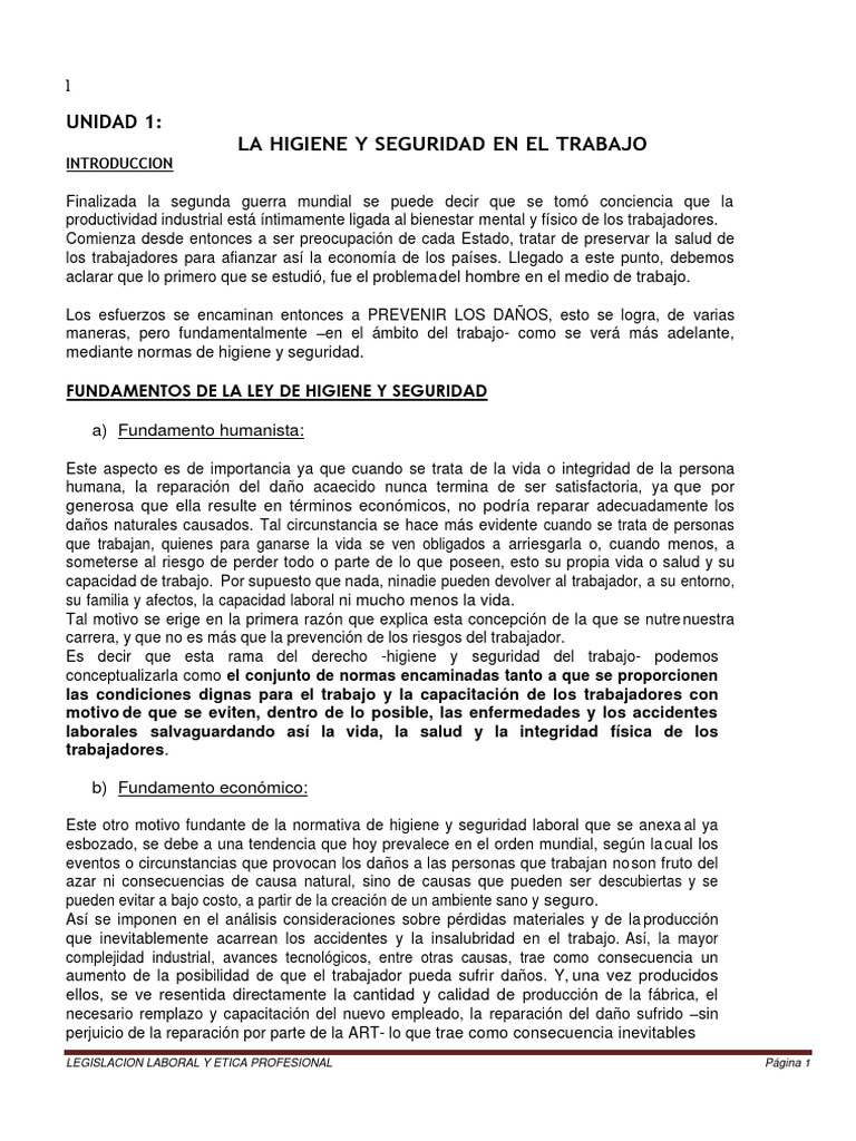 Unidad 1 Parte 1 Fundamentos de La Ley de Higiene y Seguridad en El Trabajo | Descargar gratis ...