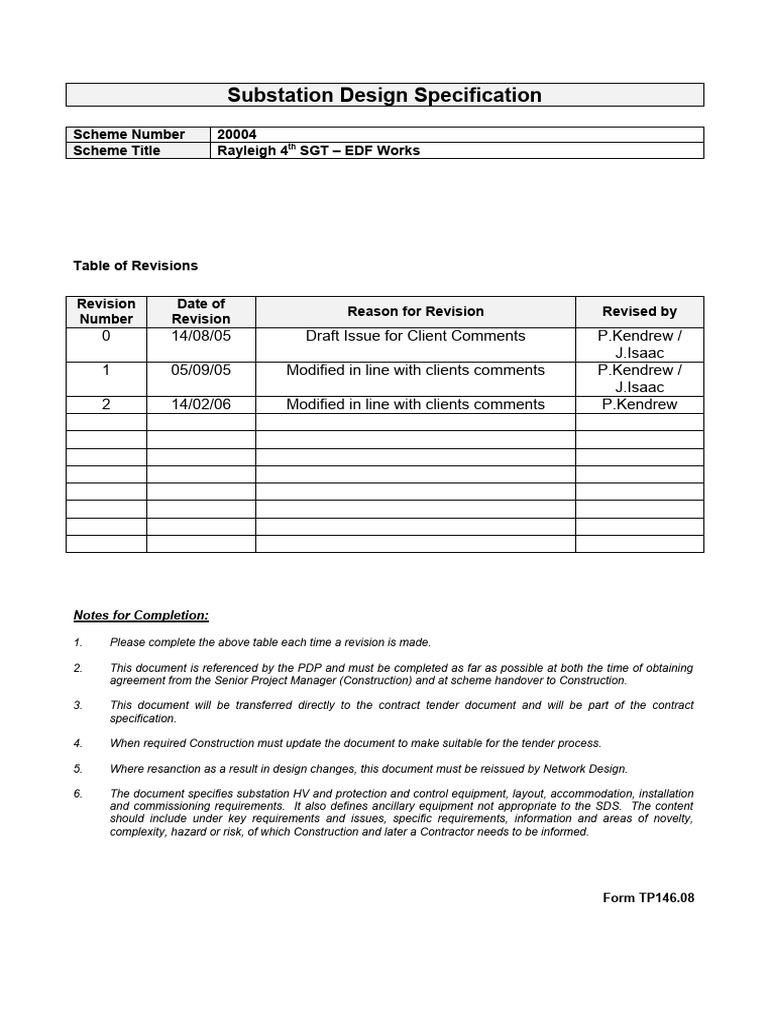 Rayleigh 4th SGT Substation Design Spec | PDF | Electrical Substation ...