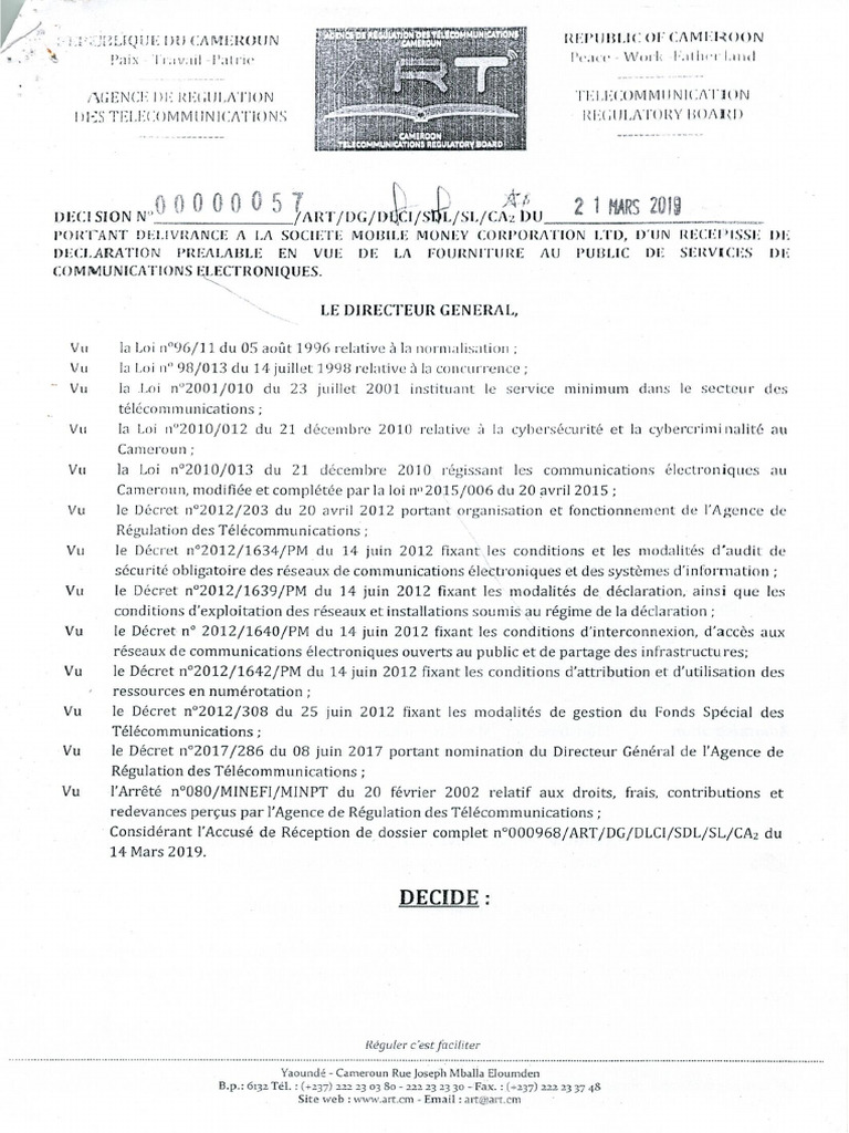 Déclaration Préalable MTN MoMo | PDF