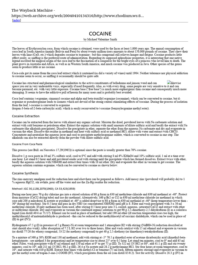 Psychedelic Chemistry - Cocaine | PDF | Cocaine | Coca