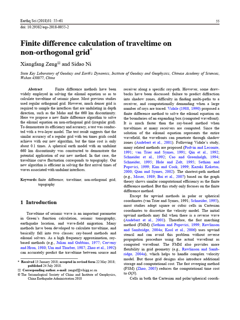 Finite Difference Calculation Of Traveltime On Non Orthogonal Grid