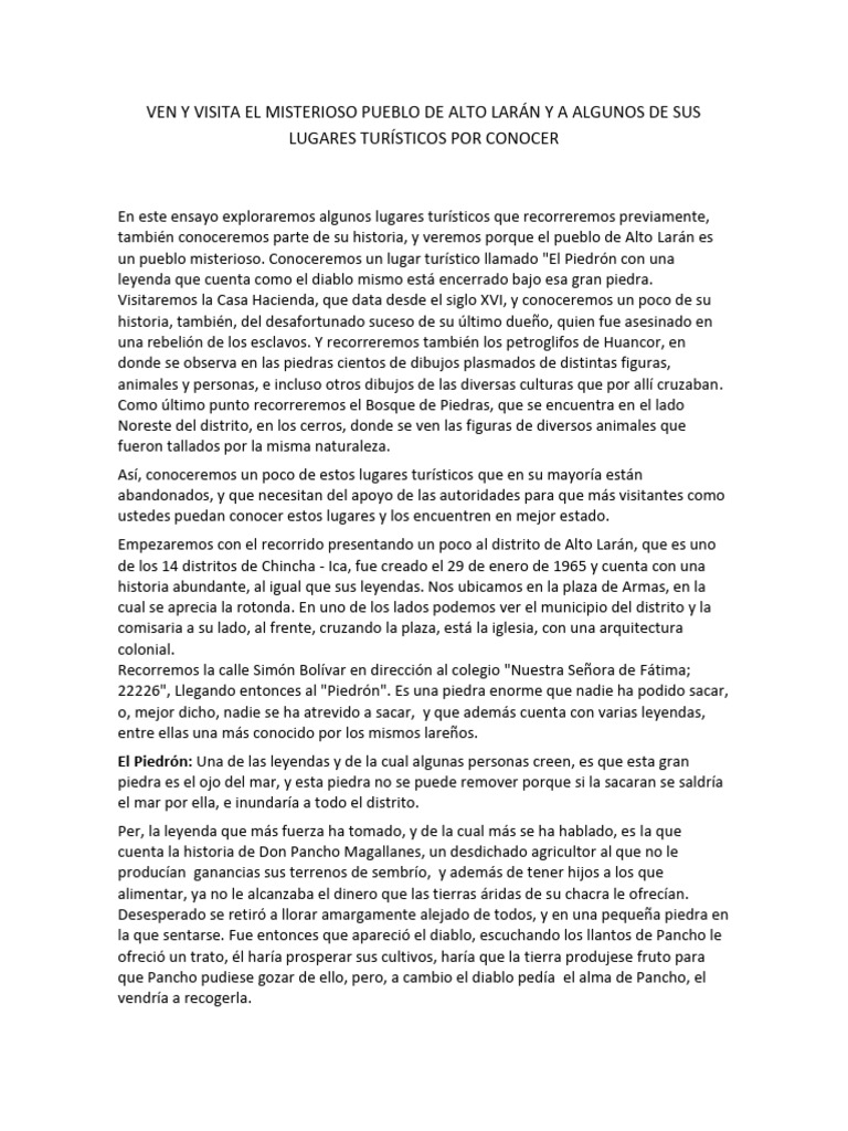 Leyendas y Turismo en Alto Larán | PDF